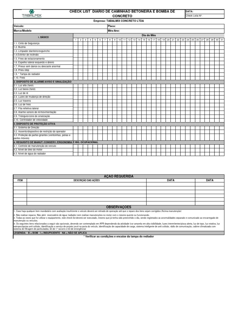 FSST - CON - 023 - Check List Diário de Equipamentos | PDF