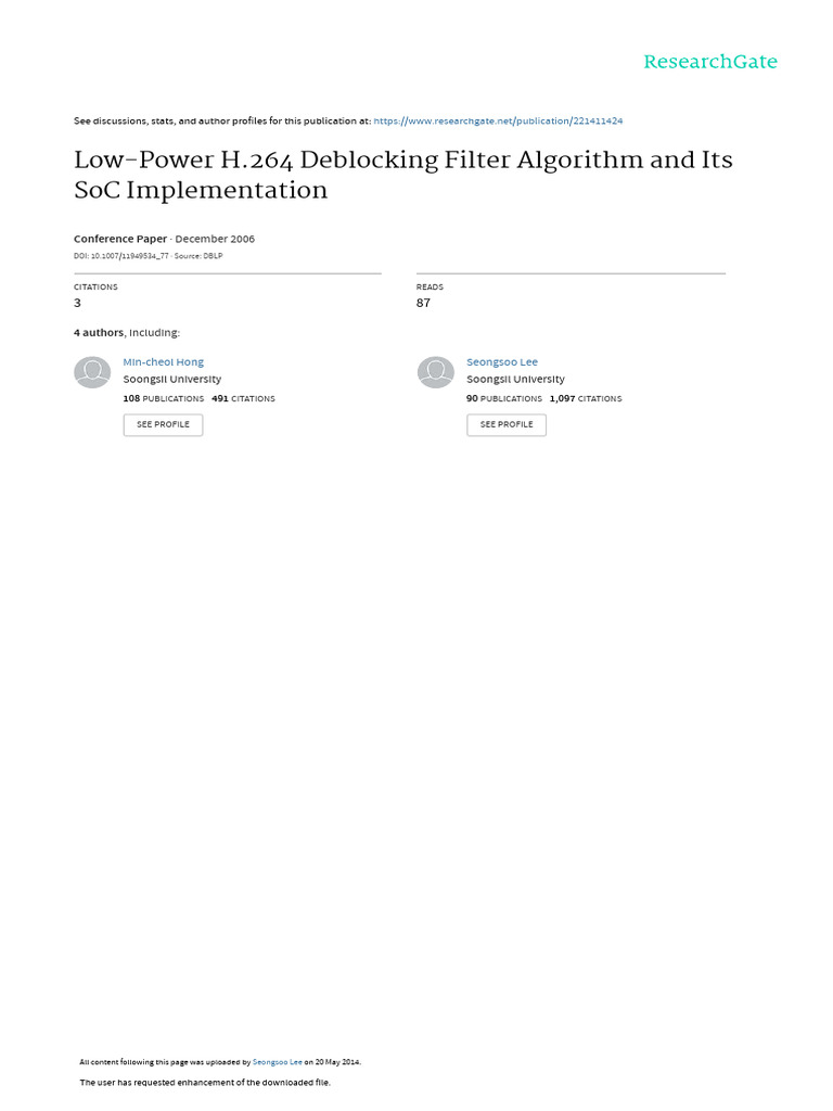 Low-Power H264 Deblocking Filter Algorithm and Its | PDF | Data ...