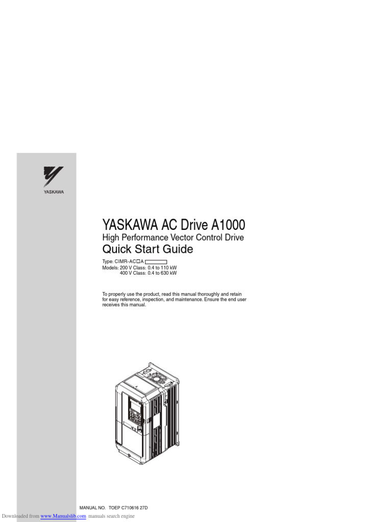 YASKAWA AC Drive A1000: Quick Start Guide | PDF | Electricity | Manufactured Goods