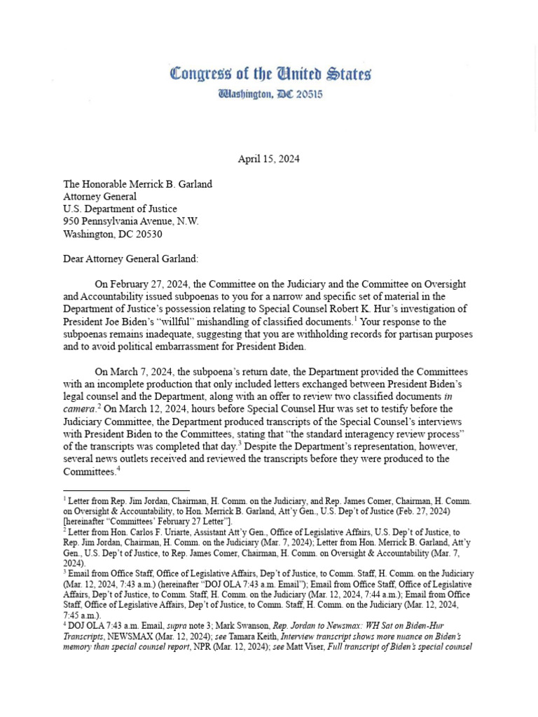 DOJ Subpoena Compliance Issues Explained | PDF | Congressional ...