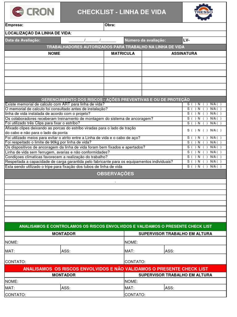 Checklist de Segurança para Linha de Vida | PDF | Tecnologia e Engenharia