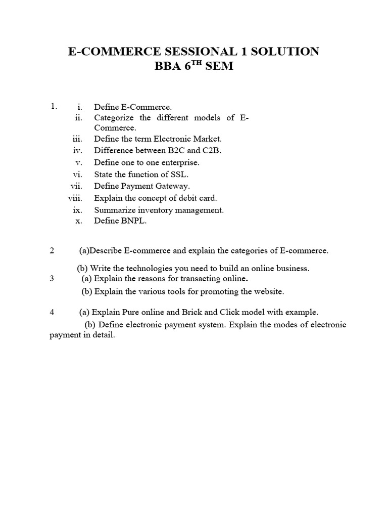 Solution of Sessional 1 QP | PDF | Credit Card | E Commerce