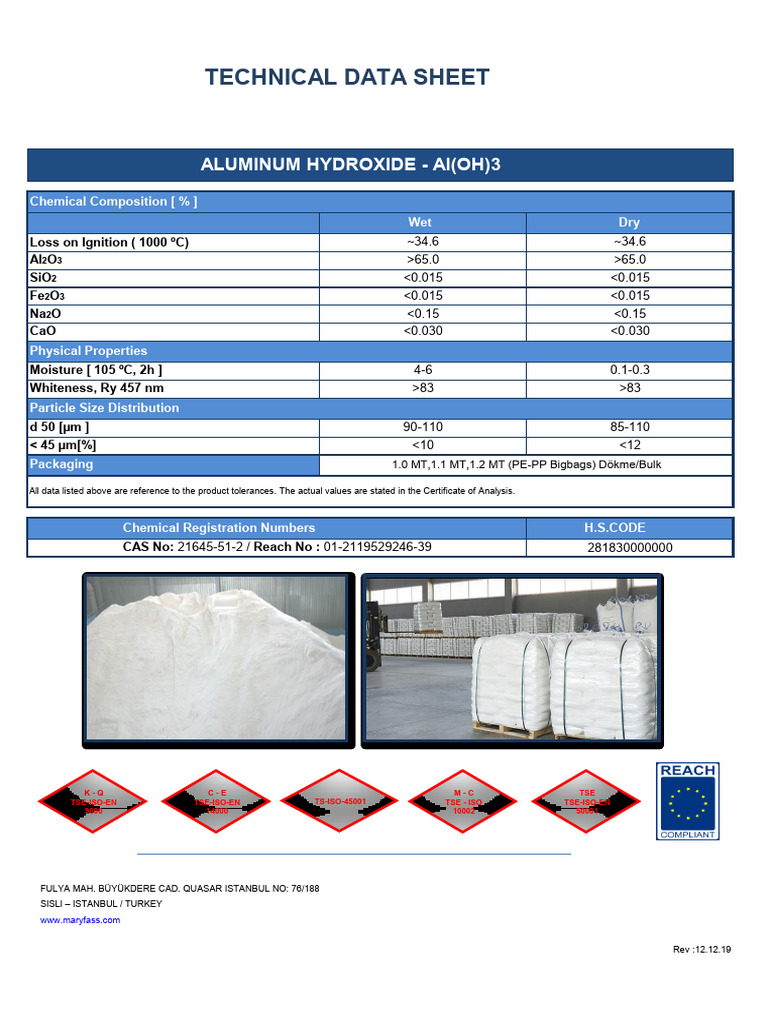 Aluminum Hydroxide Technical Data Sheet | PDF | Aluminium | Materials