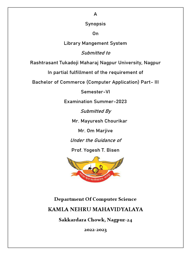 Librarymanagement Synopsis | PDF | Libraries | My Sql