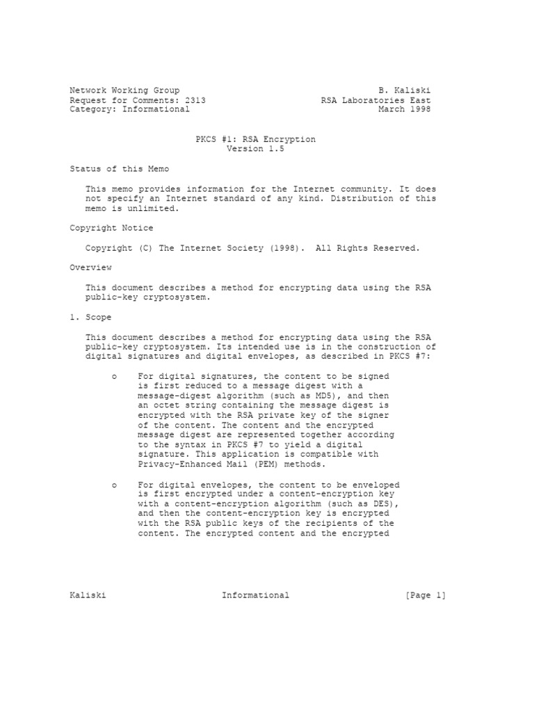 Pkcs#1version1 5rsa | PDF | Public Key Cryptography | Cryptography
