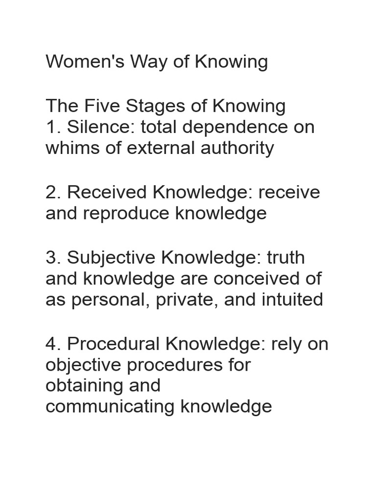 Womens Ways of Knowing | PDF | Knowledge | Thought