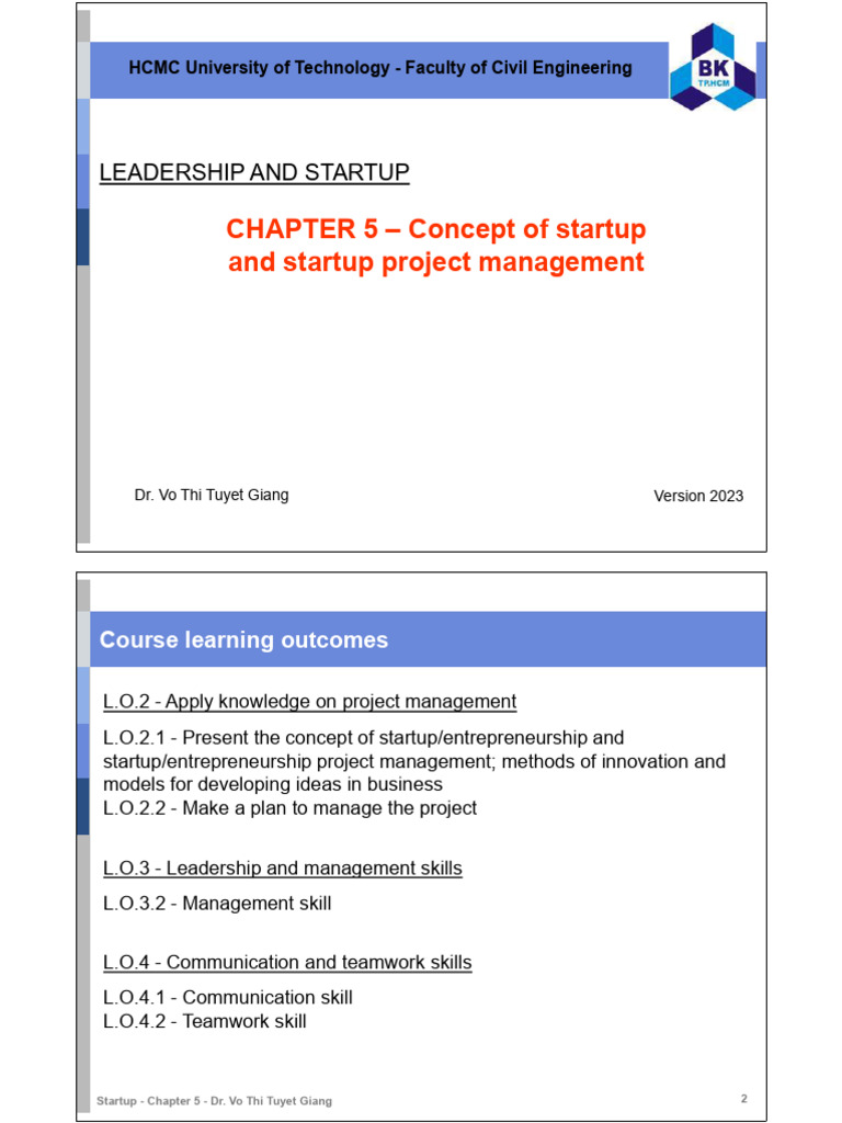 Chap5_Concept of Startup and Startup Project Management_VTTGiang_BKeL | PDF | Startup Company ...