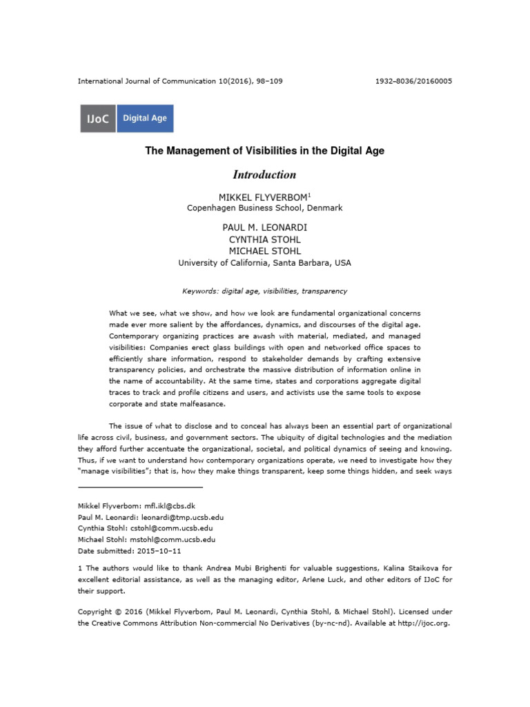 The Management of Visibilities in The Digital Age: Mikkel Flyverbom ...