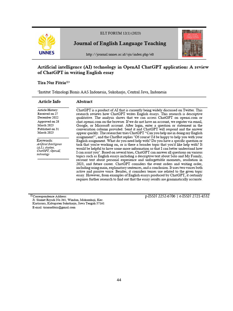 ChatGPT's Role in English Essays | PDF | Artificial Intelligence | Intelligence (AI) & Semantics