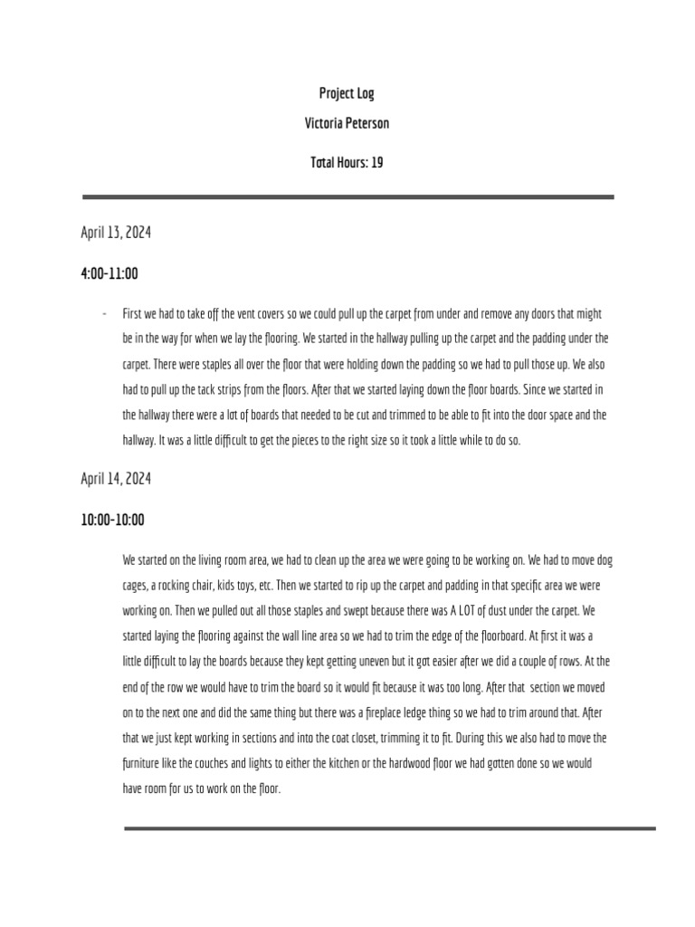 Flooring Installation Project Log | PDF