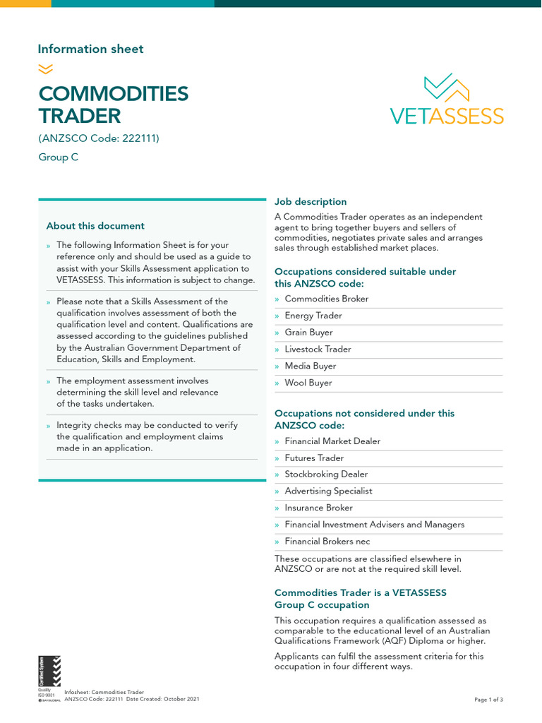 Information Sheet - Commodities Trader | PDF | Commodity Markets | Diploma