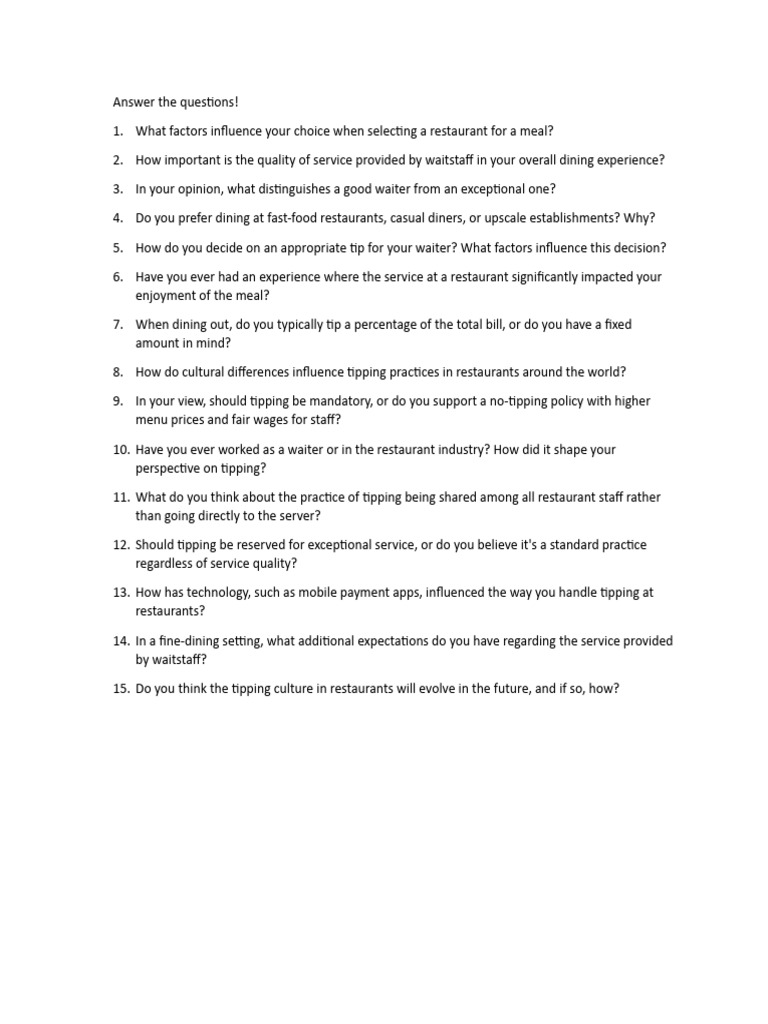 Factors Influencing Restaurant Tipping | PDF