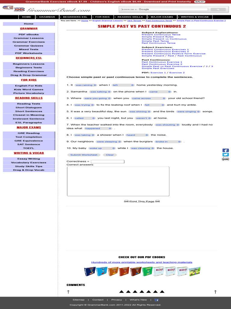 Simple Past Vs Past Continuous Exercise 2 - GrammarBank | Download Free PDF | Vocabulary ...