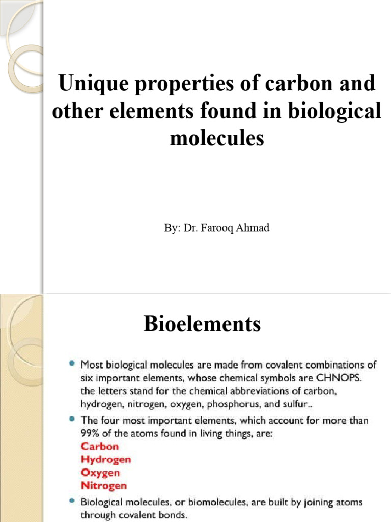 Unique Properties of Carbon and Other Elements Found in Biological ...