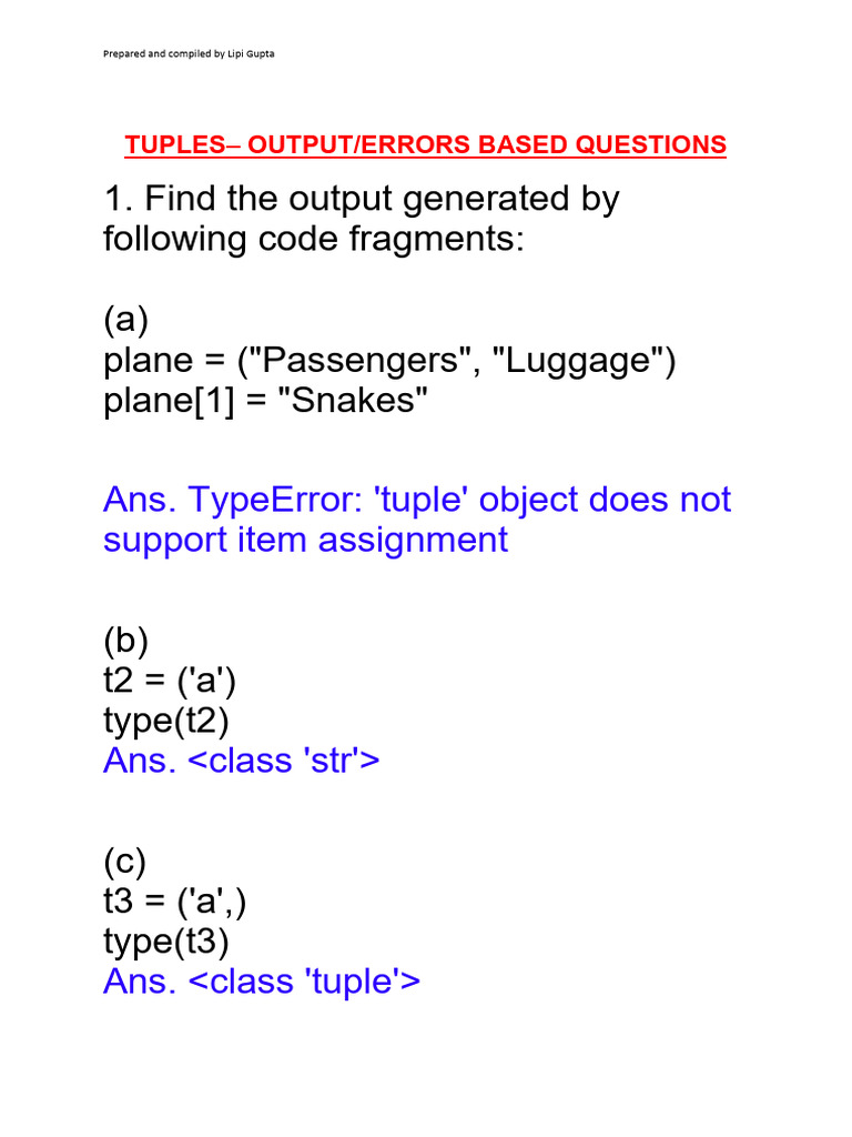 Tuples Output&error Q&a | PDF | Computer Programming | Computer Engineering