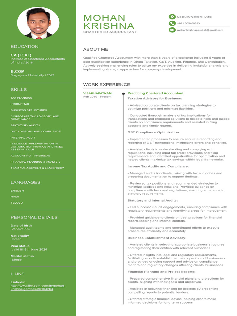Resume - CA Mohan Krishna | PDF | Regulatory Compliance | Audit