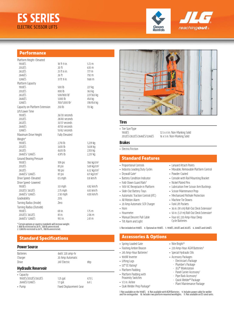 JLG ES-Series-Spec-Sheet | PDF | Transport | Land Vehicles