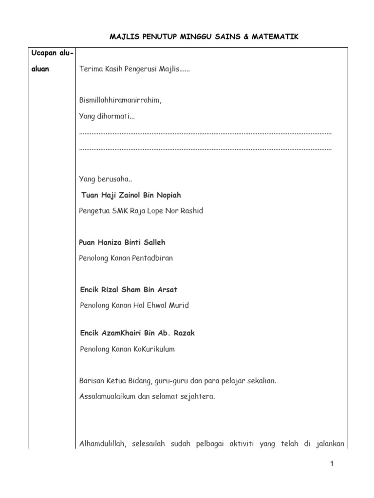 Teks Emcee Minggu Sains N Mate | PDF