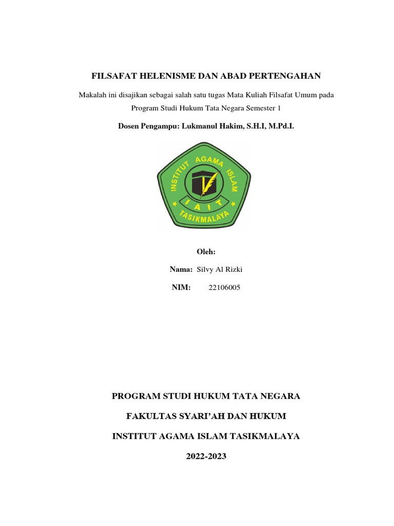 Silvy Al Rizki - Makalah Filsafat Helenisme Dan Abad Pertengahan 02 | PDF | Filsafat