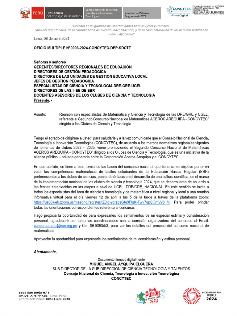 Oficio Multiple #006-2024-Concytec-Sdctt ( | PDF