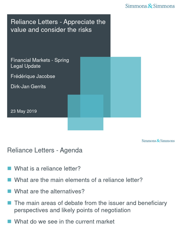 2 Banking Reliance Letters Appreciate The Value and Consider The Risks ...
