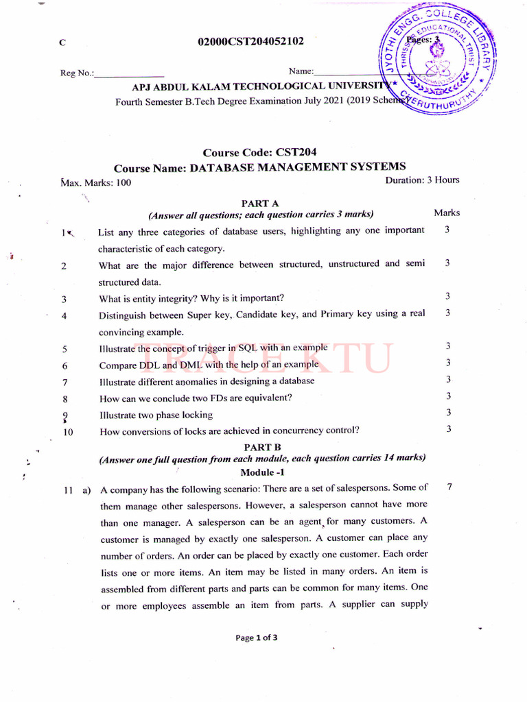 Cst204 Dbms July 2021 | PDF | Databases | Data Management Software