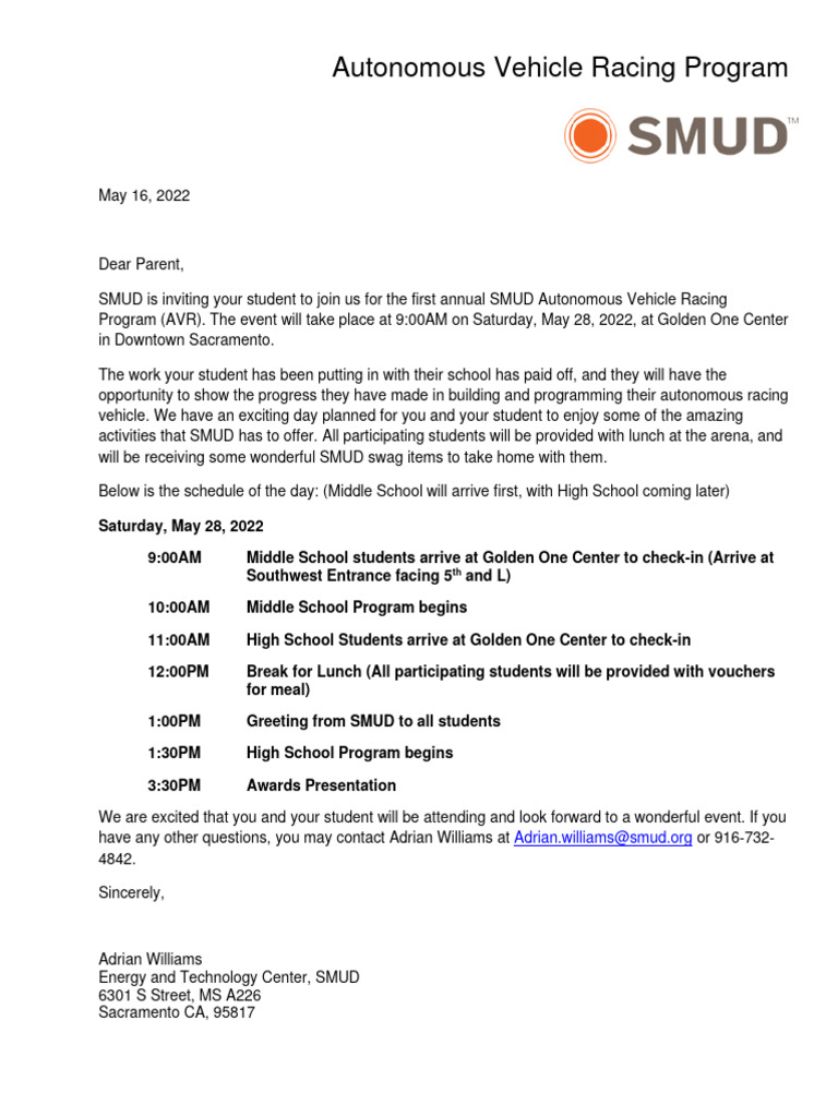 SMUD Autonomous Vehicle Racing Event | PDF | Science & Mathematics ...