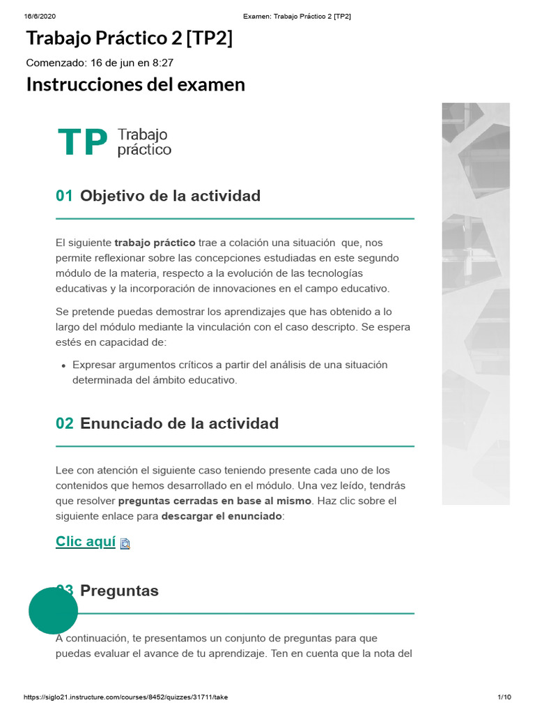 Examen - Trabajo Práctico 2 (TP2) 2 | PDF | Maestros | Enseñando