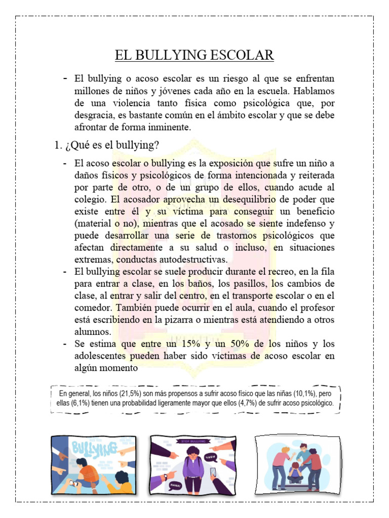 EL BULLYING ESCOLAR | PDF | Acoso cibernético | Agresión