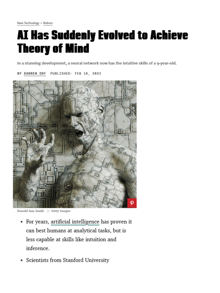 Artificial Intelligence Suddenly Evolves To Reach Theory of Mind | PDF ...