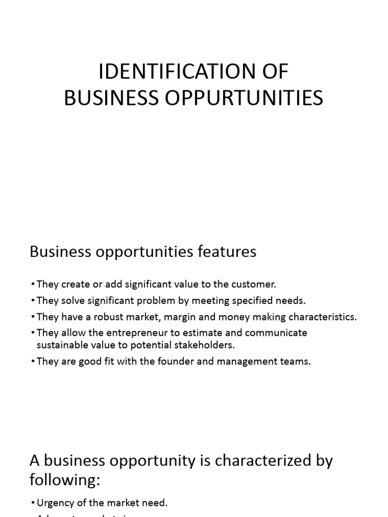 Identification of Business Oppurtunities | Download Free PDF ...