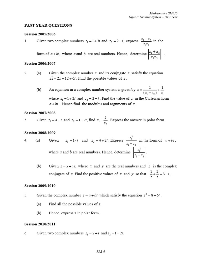 TOPIC 1 - PAST YEAR STUDENT SM015 2021-2022 | PDF | Complex Number ...