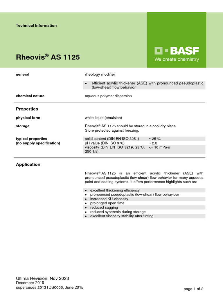 TDS-Rheovis AS 1125 | PDF | Rheology | Liquids