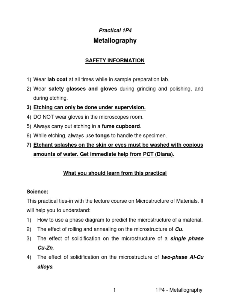 Metallography Practical Safety & Skills Guide | PDF | Secondary Sector ...