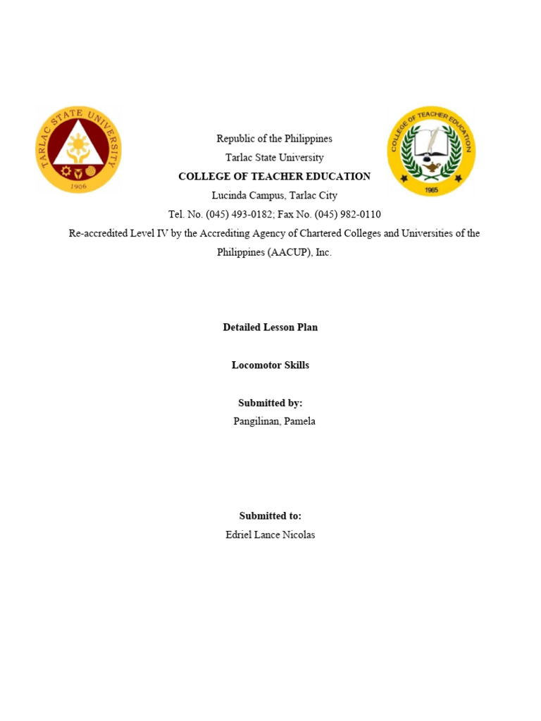 Detailed Lesson Plan: Locomotor Skills | PDF | Animal Locomotion