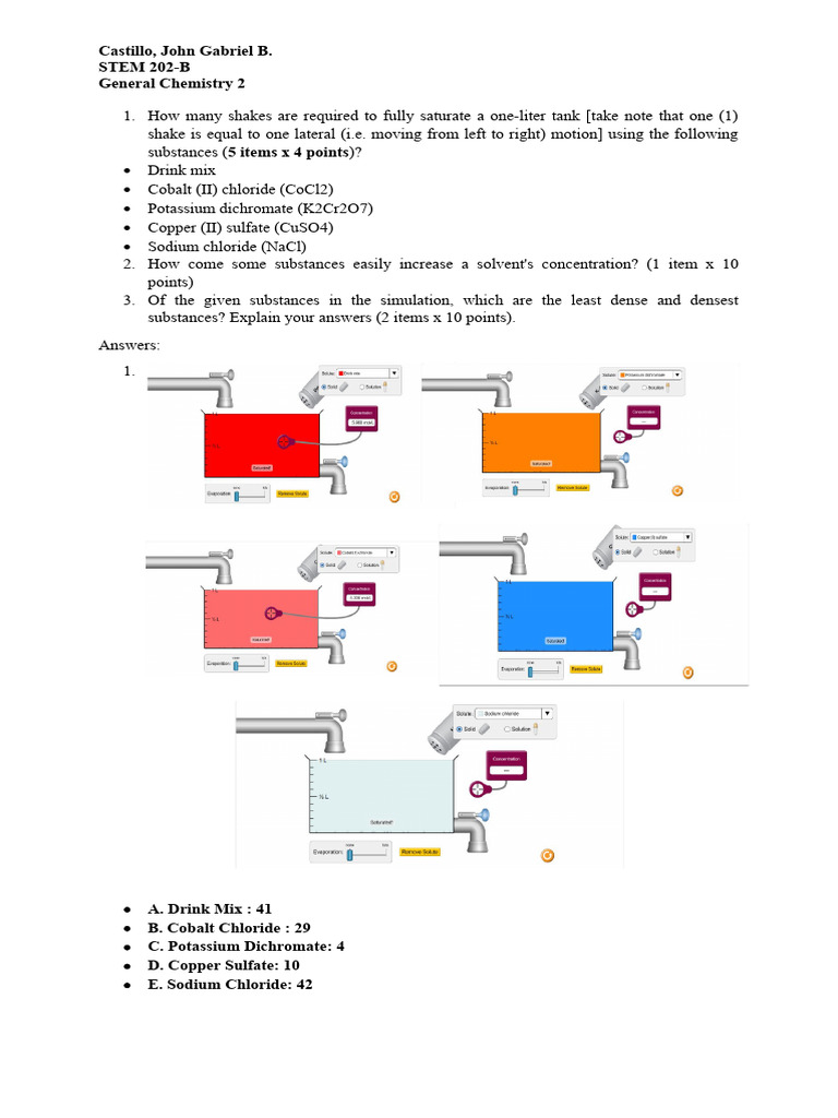 Solution Concentration Activity - Castillo (STEM202B) | PDF