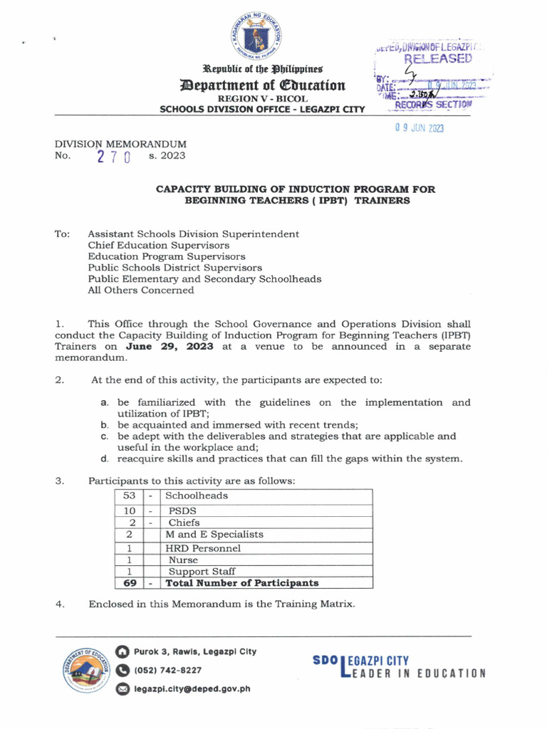 DM No. 270, S. 2023 Capacity Building of Induction Program For ...