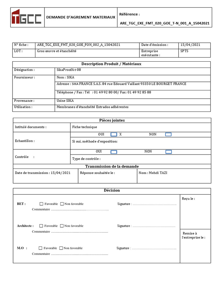 ARE - TGC - EXE - FMT - 020 - GOE - FON - 002 - A - 15042021 - Demande ...