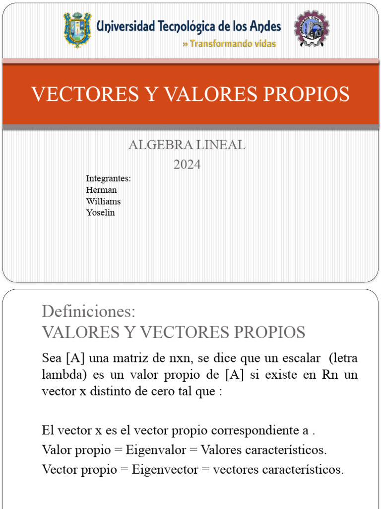 Vectores y Vectores Propios | Descargar gratis PDF | Valores propios y vectores propios | Matriz ...