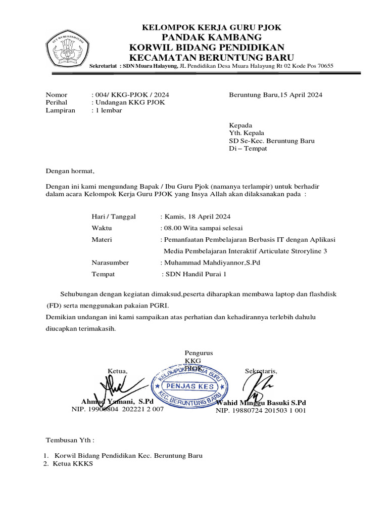 Undangan KKG PJOK April 2024 | PDF