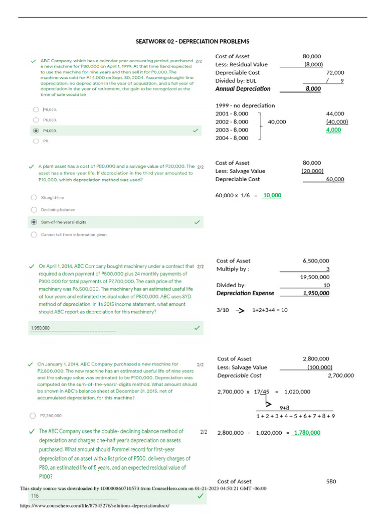 Solutions Depreciation | PDF | Depreciation | Business Economics