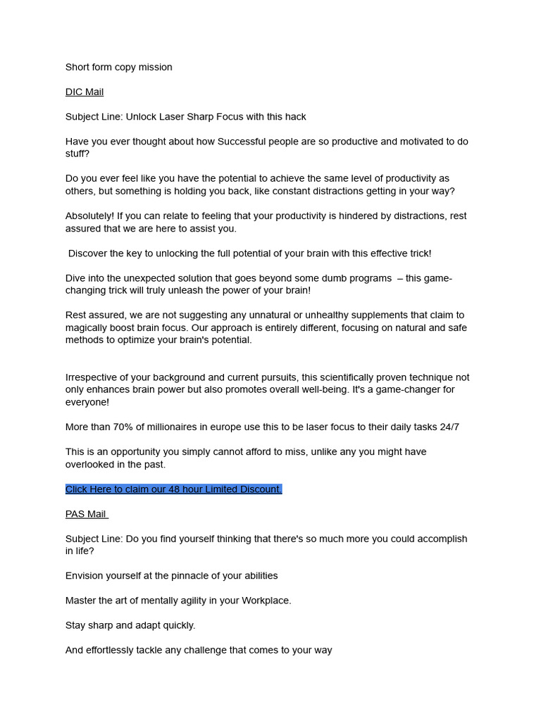 Short Form Copy Mission (1) | PDF | Behavior Modification | Psychology