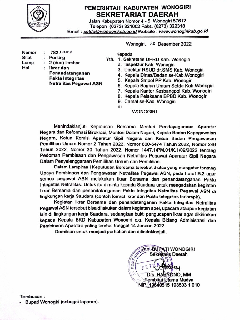 Ikrar Dan Penandatanganan Pakta Integritas Netralitas Pegawai ASN | PDF