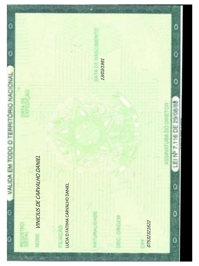Modelo de Digitalização Do Registro Geral RG | PDF