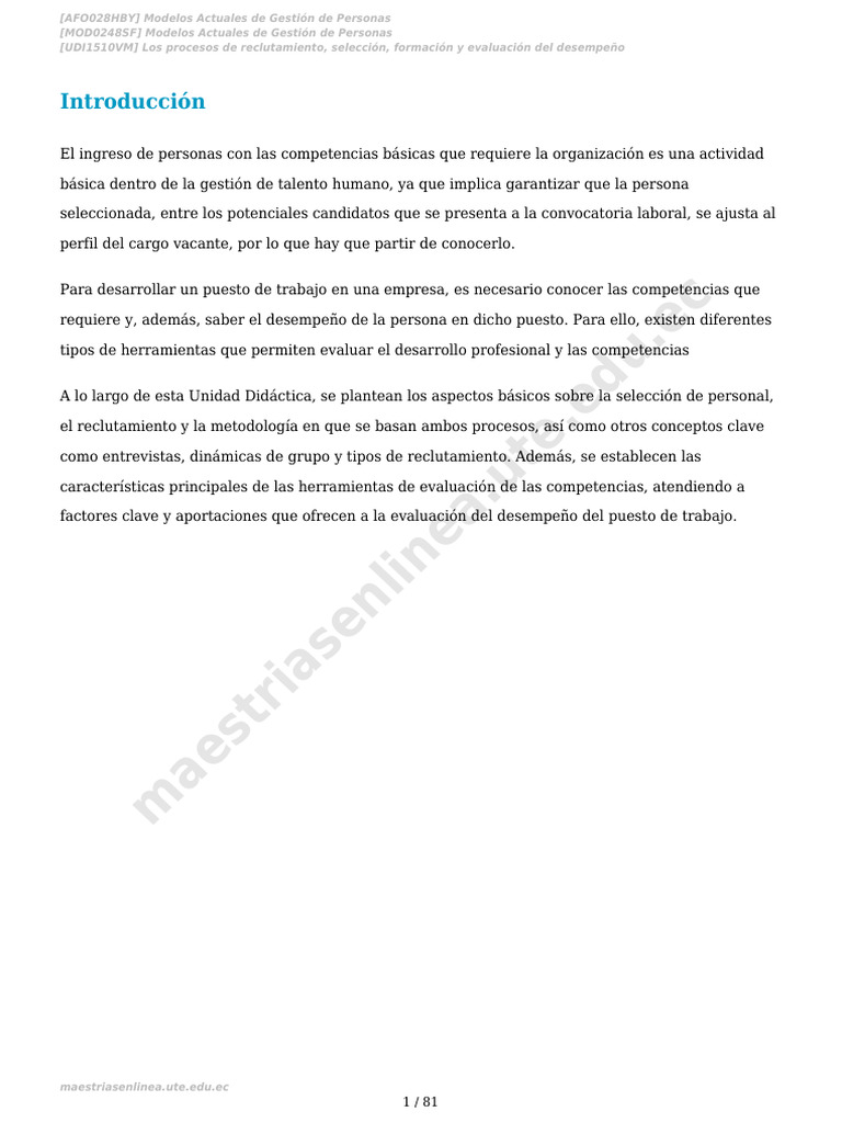 Los Procesos de Reclutamiento, Selección, Formación y Evaluación Del Desempeño | PDF ...