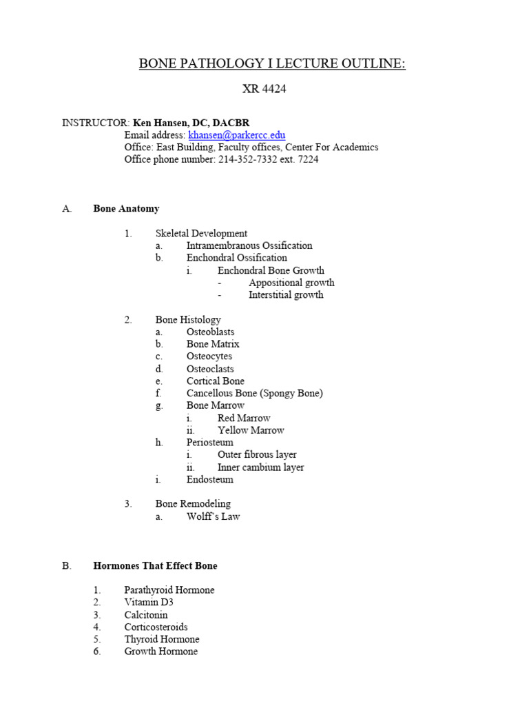 Bone Pathology I Lecture Outline | PDF | Bone | Osteoporosis