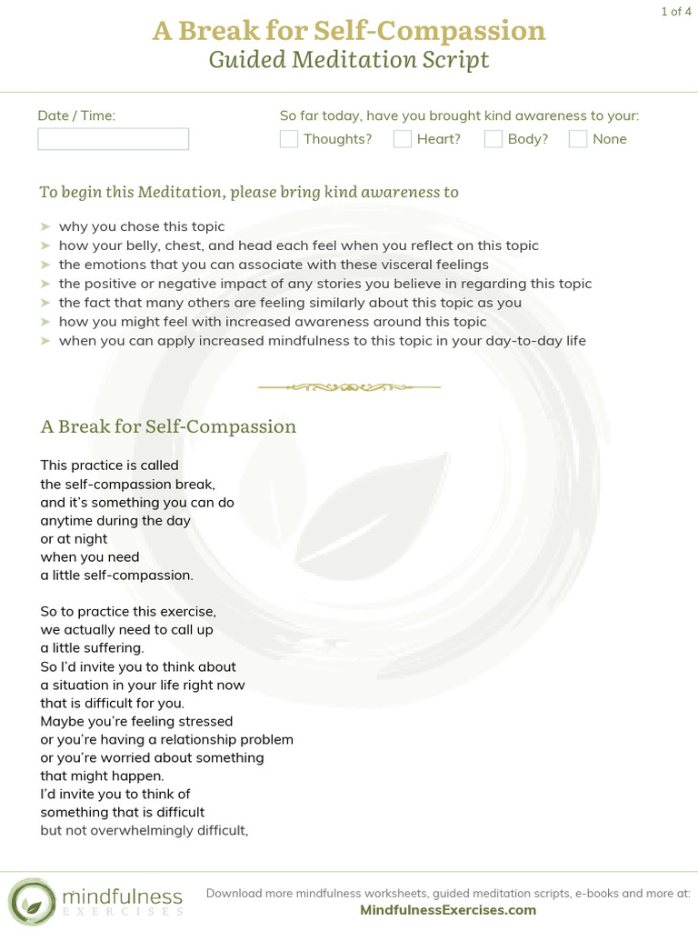 A Break For Self-Compassion | PDF | Mindfulness | Meditation