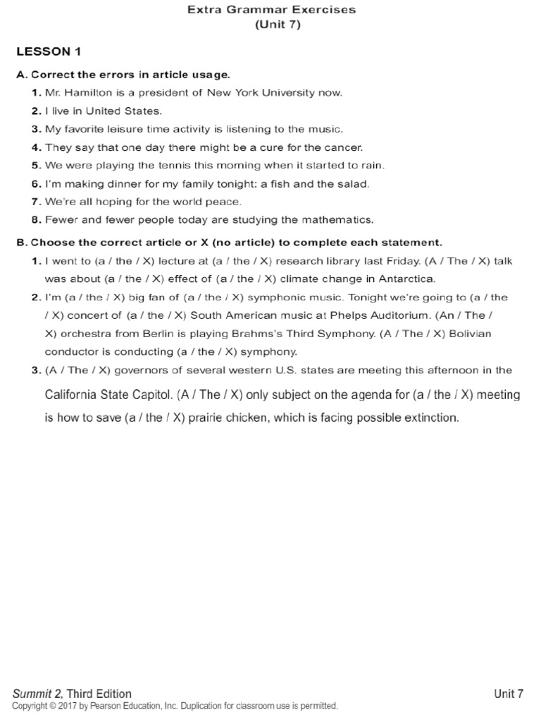Extra Grammar Exercises Unit 7 Summit 2 | PDF
