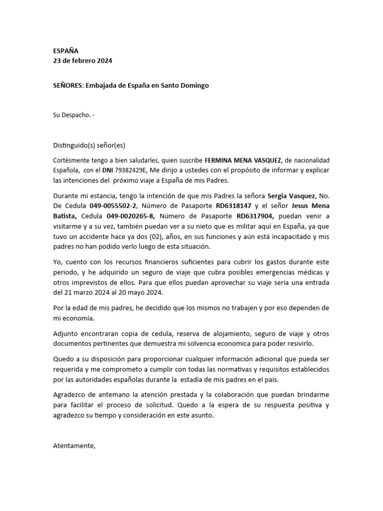 Carta A La Embajada | PDF