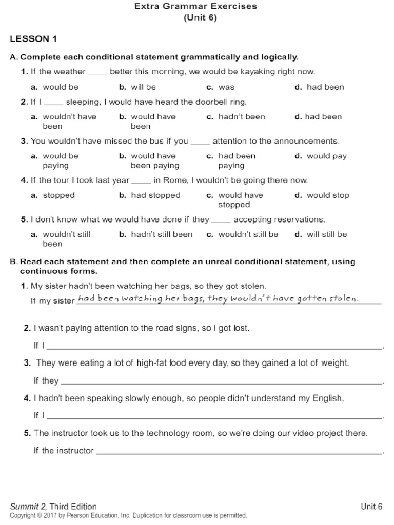 Extra grammar exercises Unit 6 Summit 2 | PDF